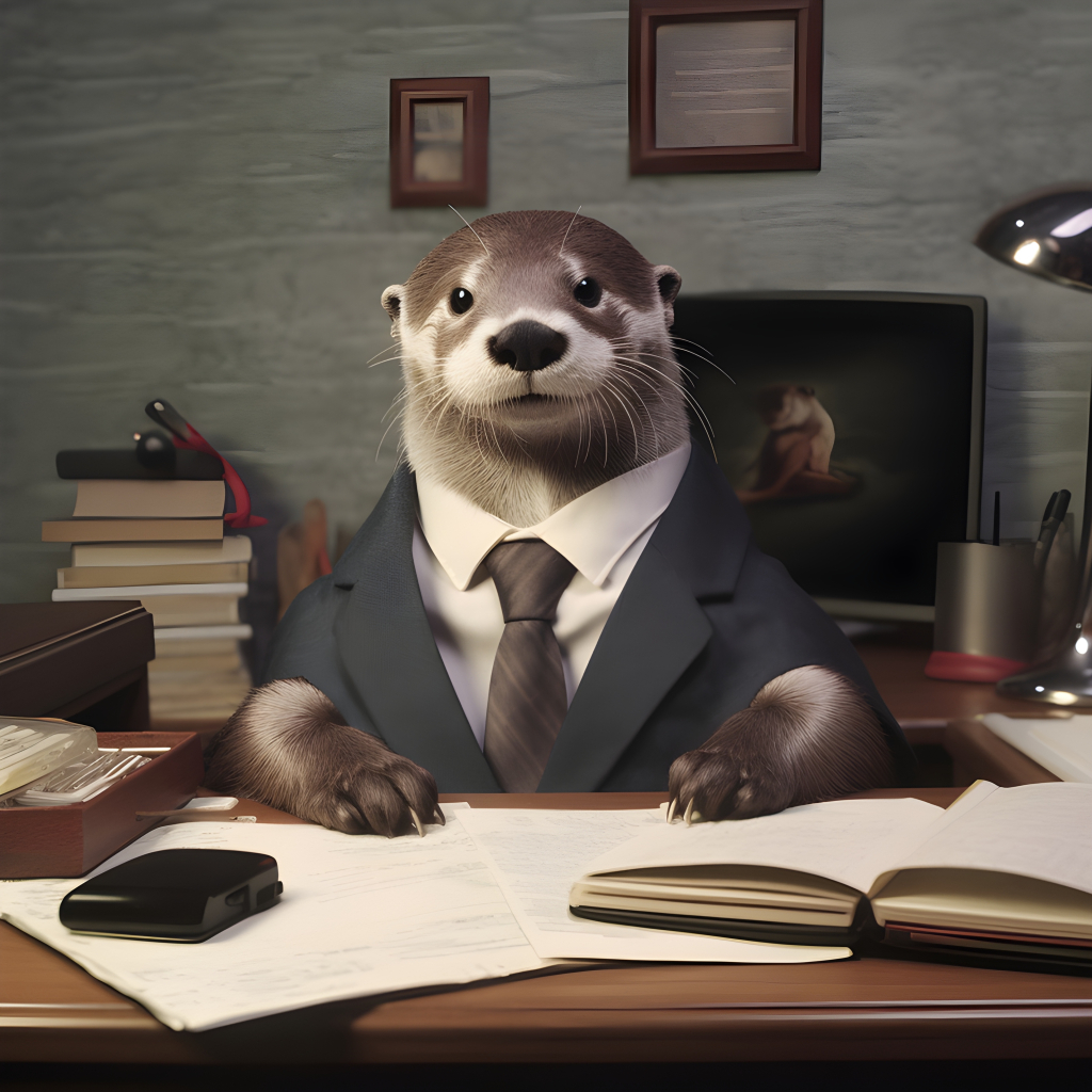 An otter in a suit and tie sitting at a desk - Impossible Images ...