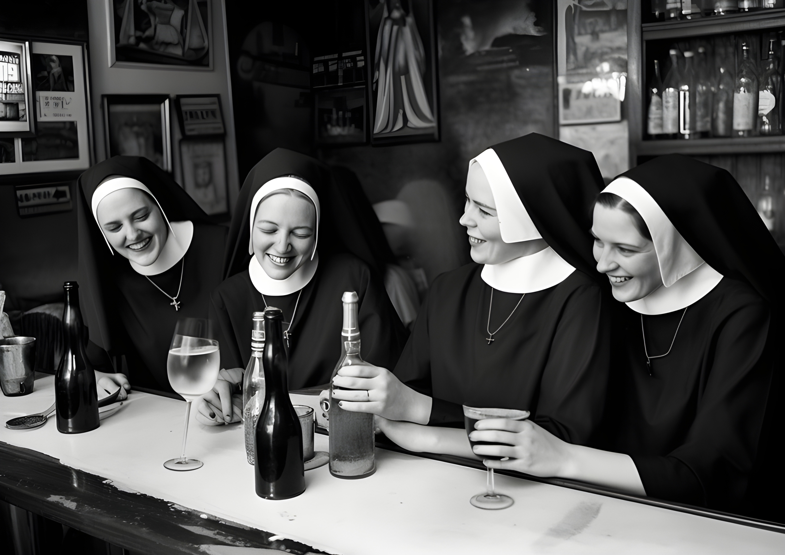 A group of nuns drinking alcohol - Impossible Images - Unique stock ...