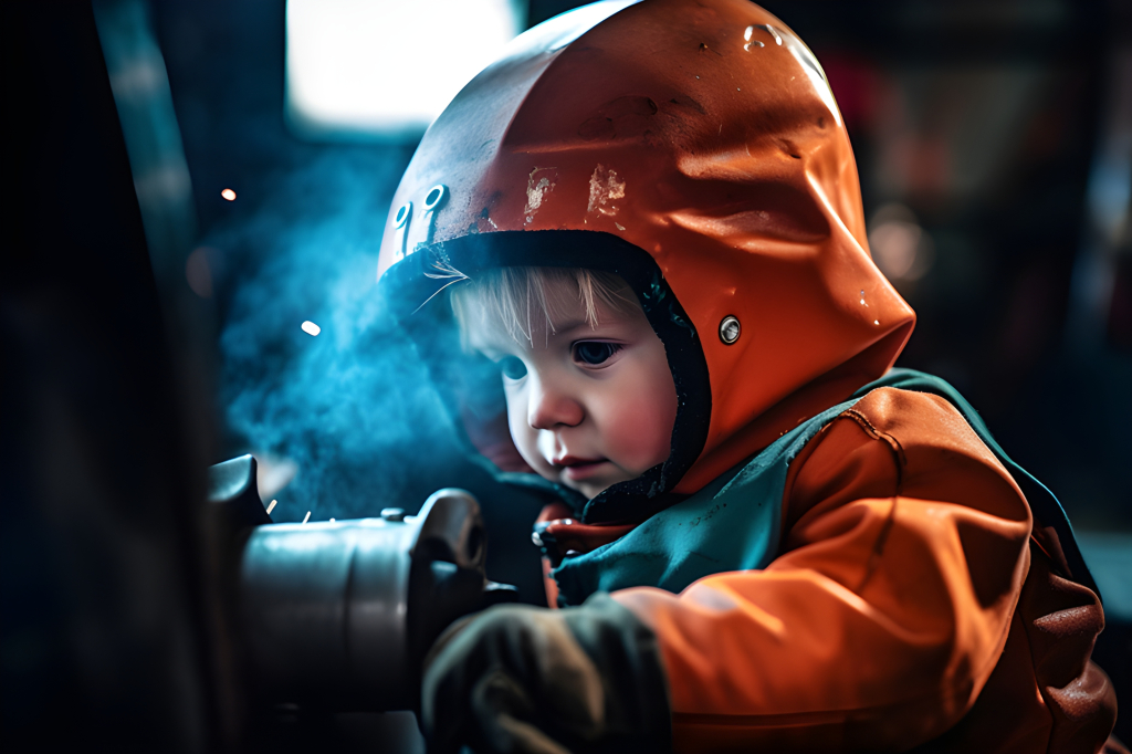 Toddler welding in a factory - Impossible Images - Unique stock images ...