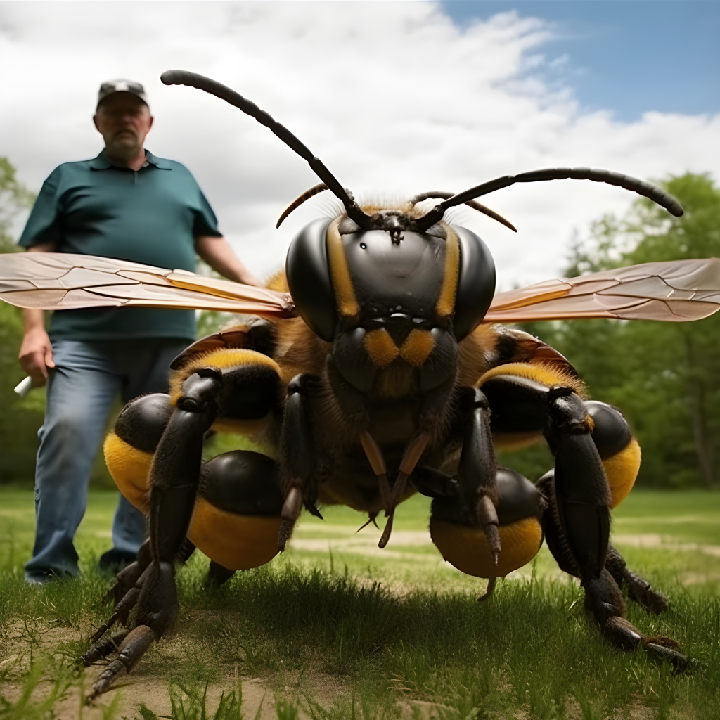 A farmer presenting his giant bee - Impossible Images - Unique stock ...