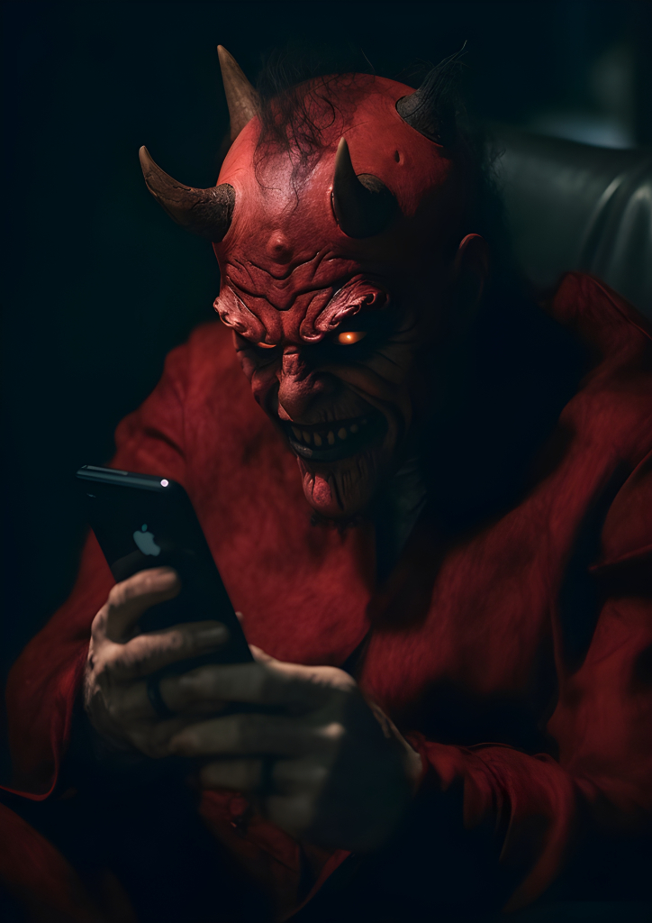 Devil checking his text messages - Impossible Images - Unique stock ...
