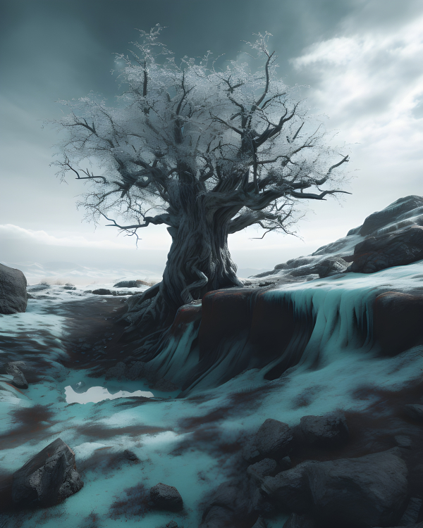 Huge tree growing out of an ice landscape - Impossible Images - Unique ...