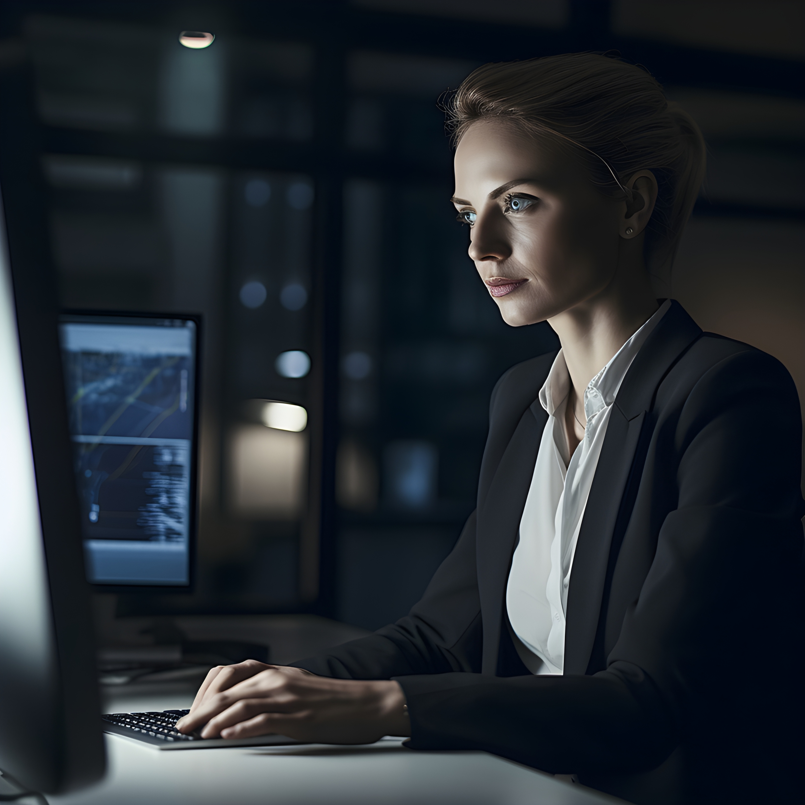 Lady working on a computer in the evening - Impossible Images - Unique ...