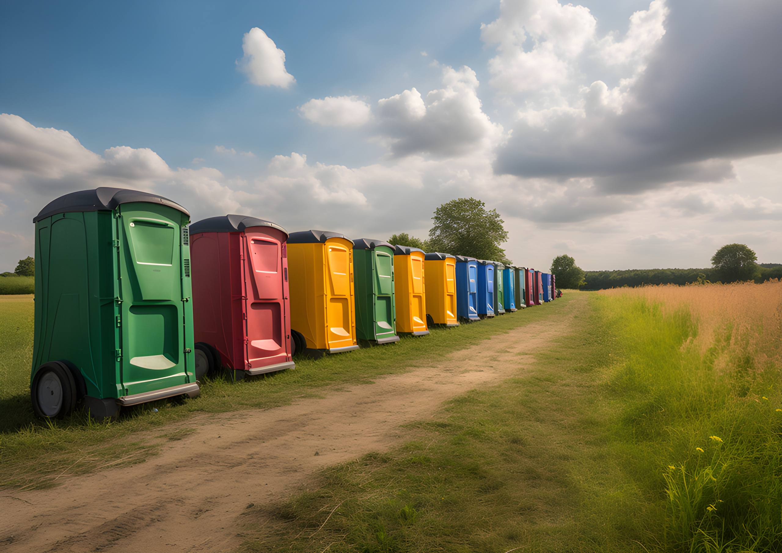 A line of rainbow coloured portable toilets - Impossible Images ...