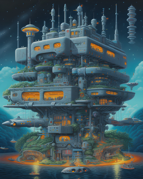 Futuristic alien city on an island - Impossible Images - Unique stock ...