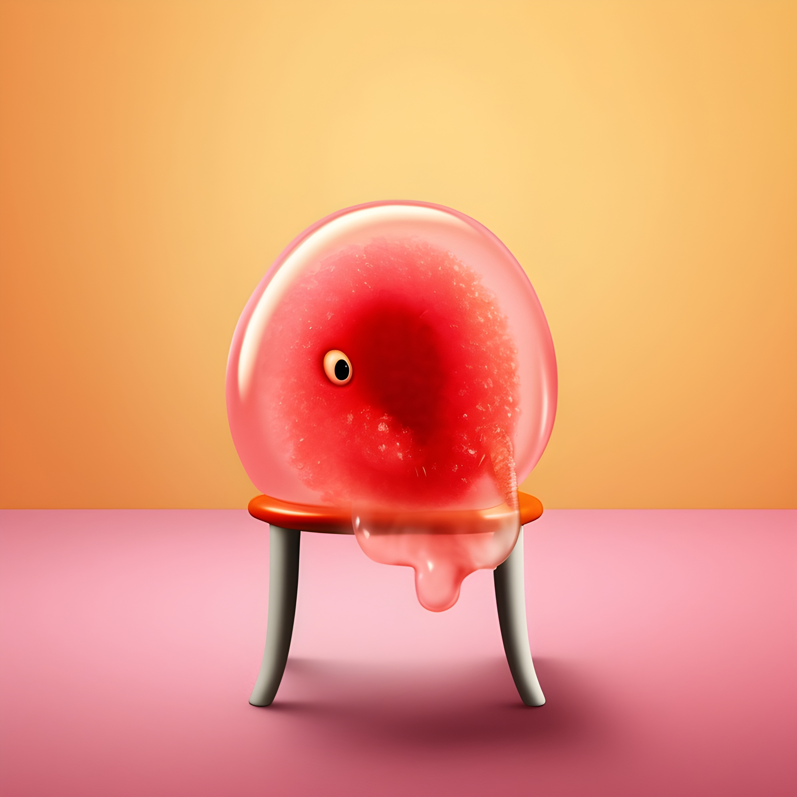 Red blob on a stool, pink and orange background - Impossible Images ...