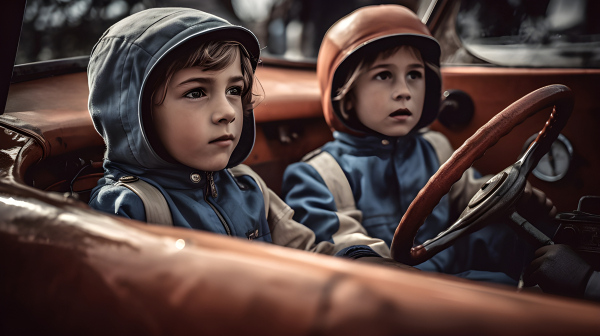Two boys in a race car ready to race - Impossible Images - Unique stock ...