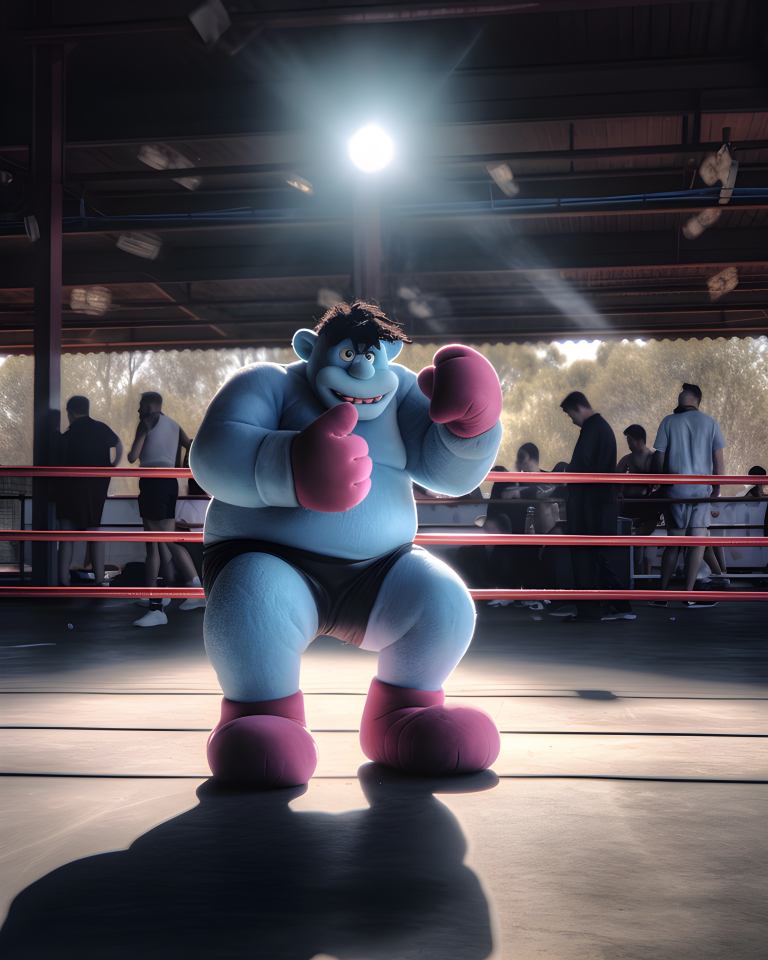 Blue fluffy troll in a boxing ring - Impossible Images - Unique stock ...