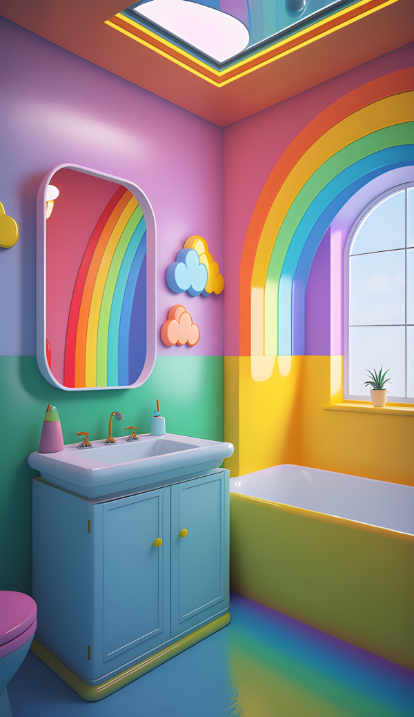 Pastel coloured rainbow bathroom design - Impossible Images - Unique stock images for commercial ...