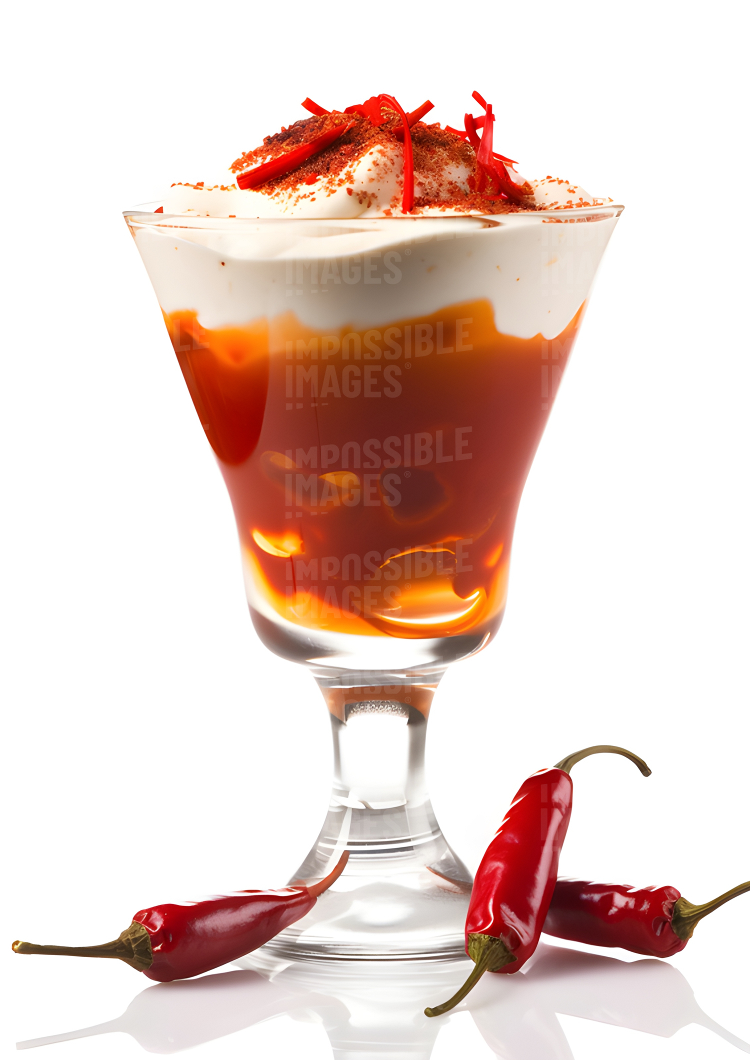 A Ghost Chilli Sundae with chilli cream and diced chilli garnish ...