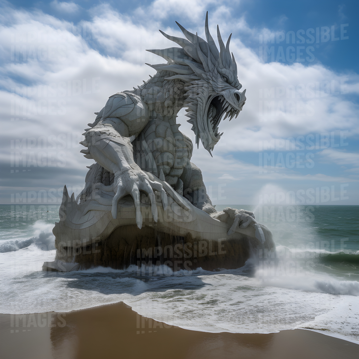 A giant statue of a mythical Dragon like creature in the Sea ...