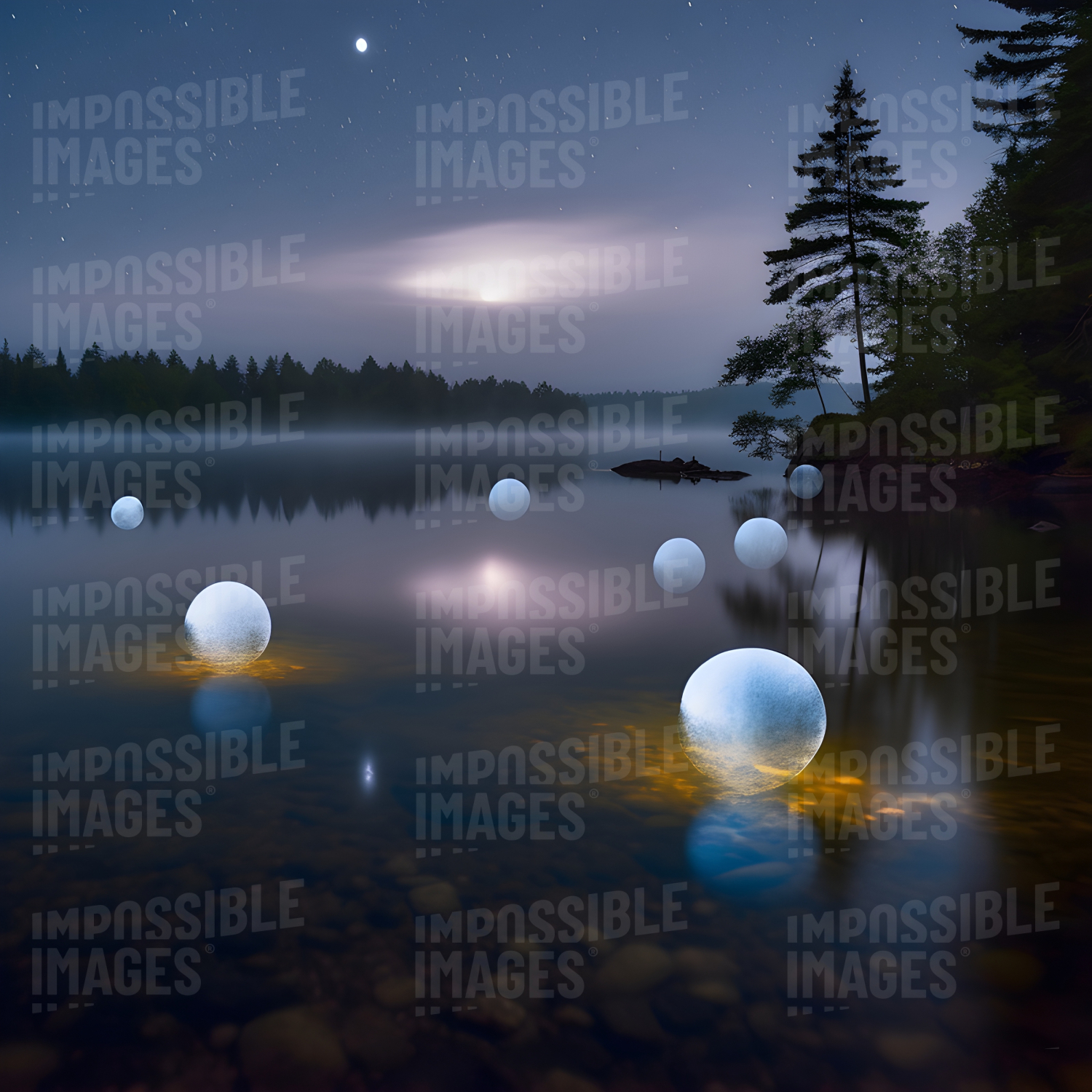 Cosmic Orbs floating above a Misty Lake - Impossible Images - Unique ...