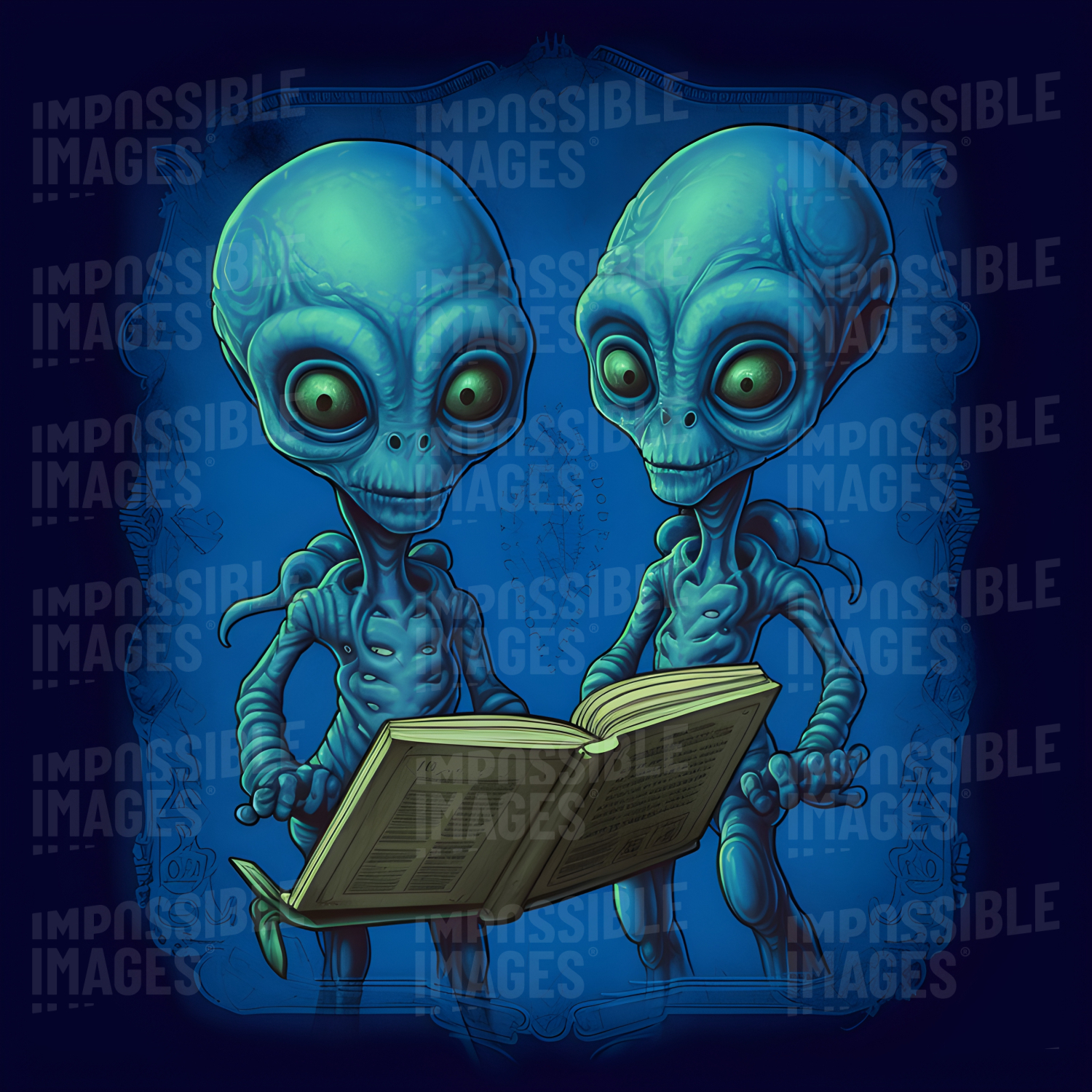 Blue Alien characters reading a Book. - Impossible Images - Unique ...