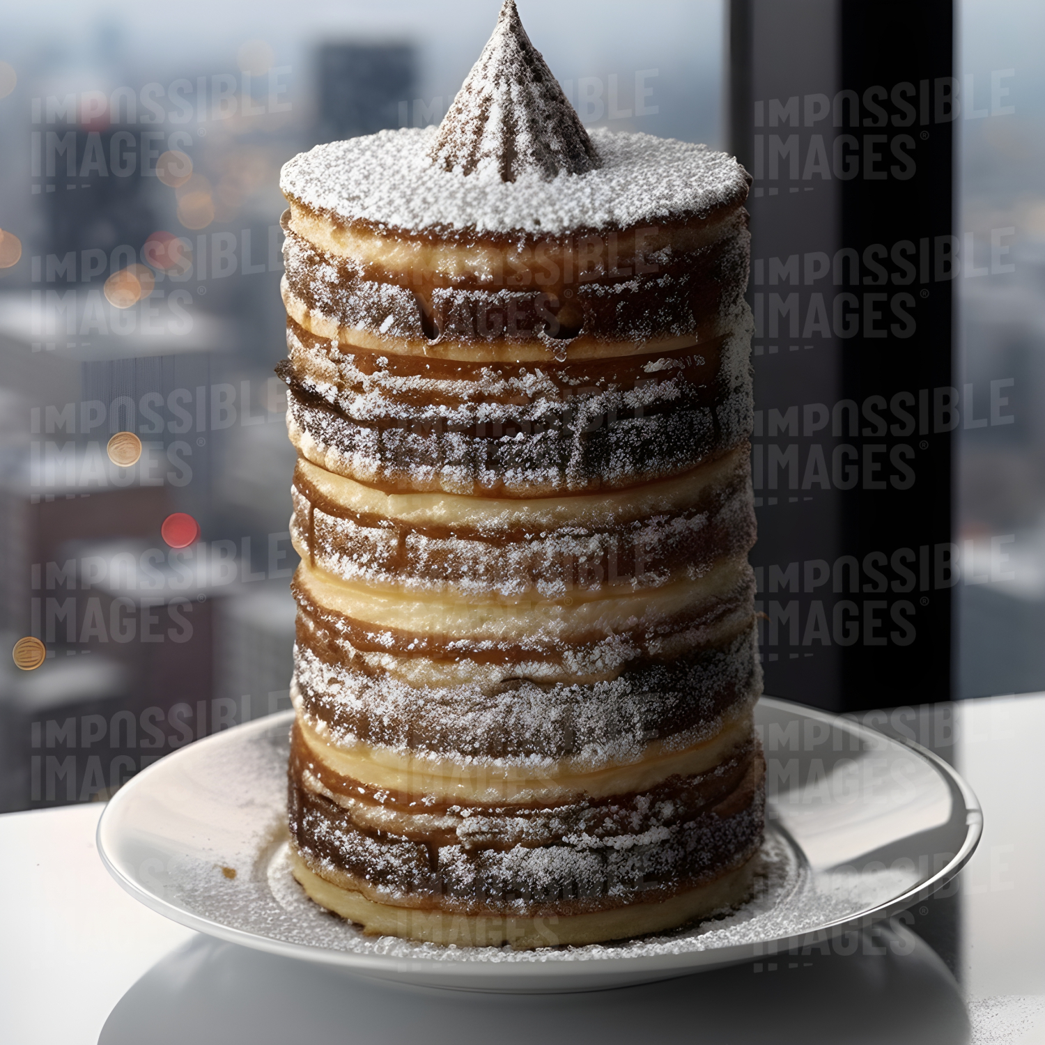 A tall dessert of layered chocolate and caramel - Impossible Images ...