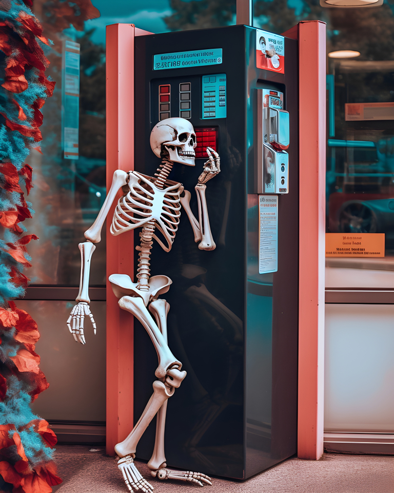 A skeleton at a payphone - Impossible Images - Unique stock images for ...