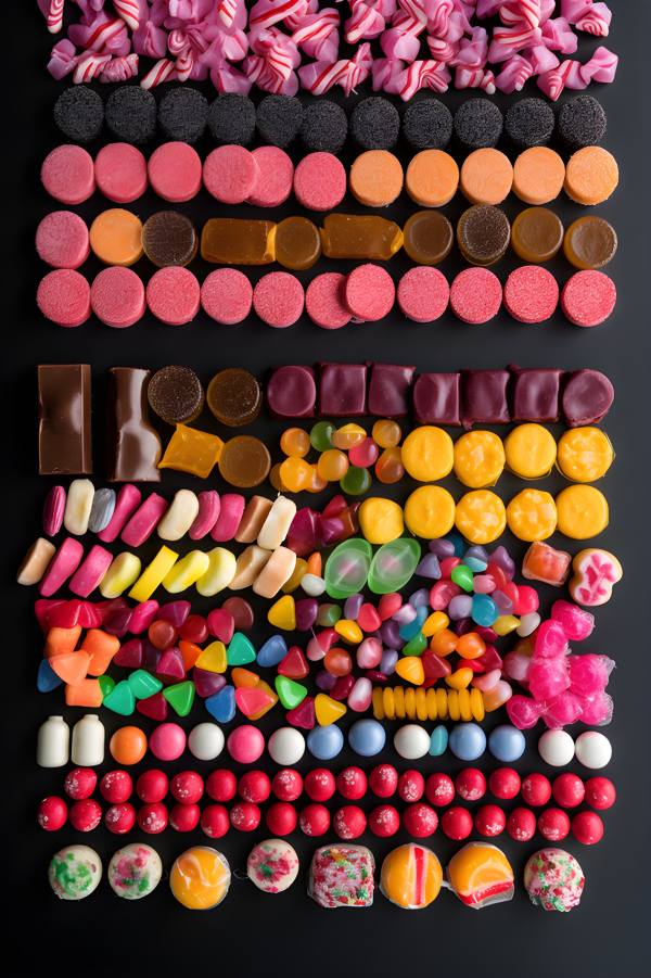 A range of sweets and candies arranged in rows - Impossible Images ...