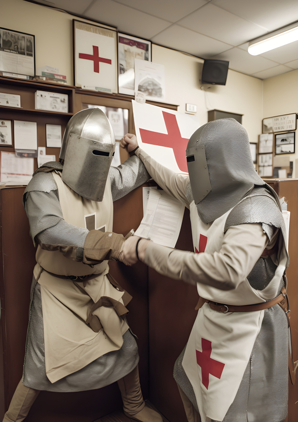 Two Templar Knights fighting in the post office - Impossible Images ...