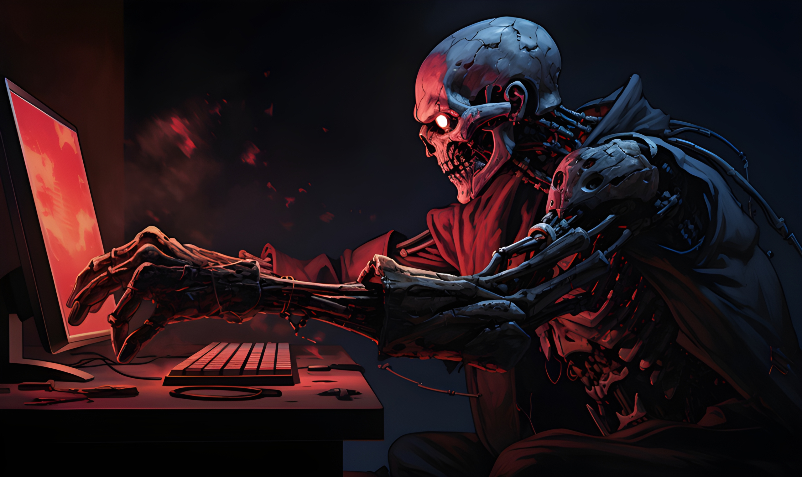 An evil skeleton using a computer - Impossible Images - Unique stock ...