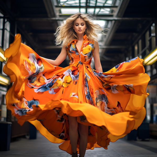 High end editorial fashion model in vibrant dress - Impossible Images ...