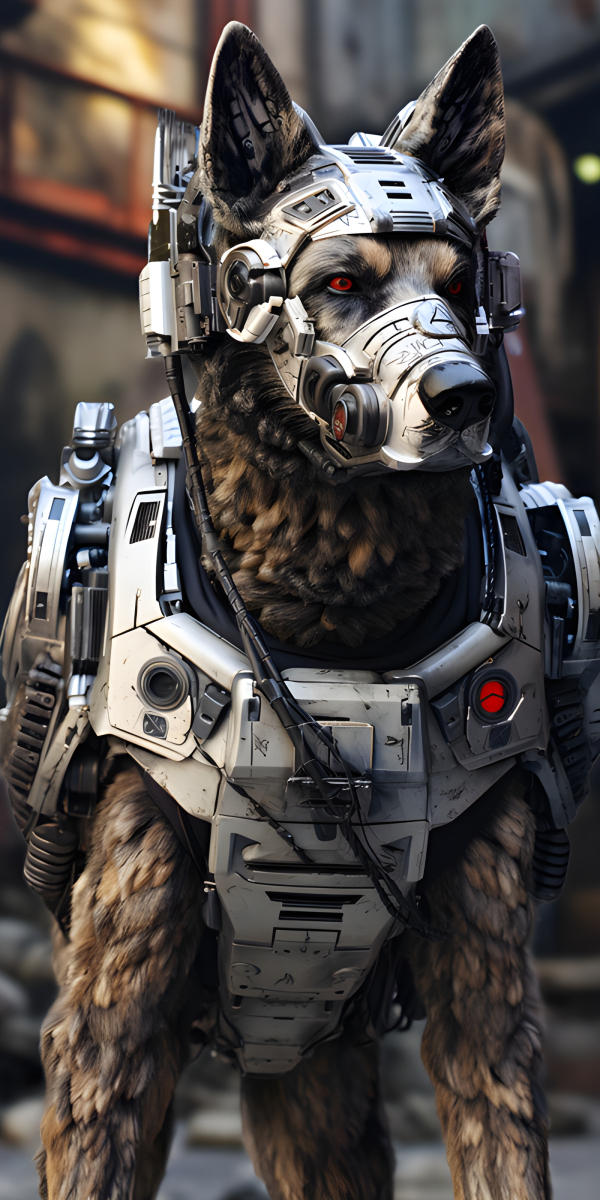 Cybernetic dog soldier in futuristic armour - Impossible Images ...