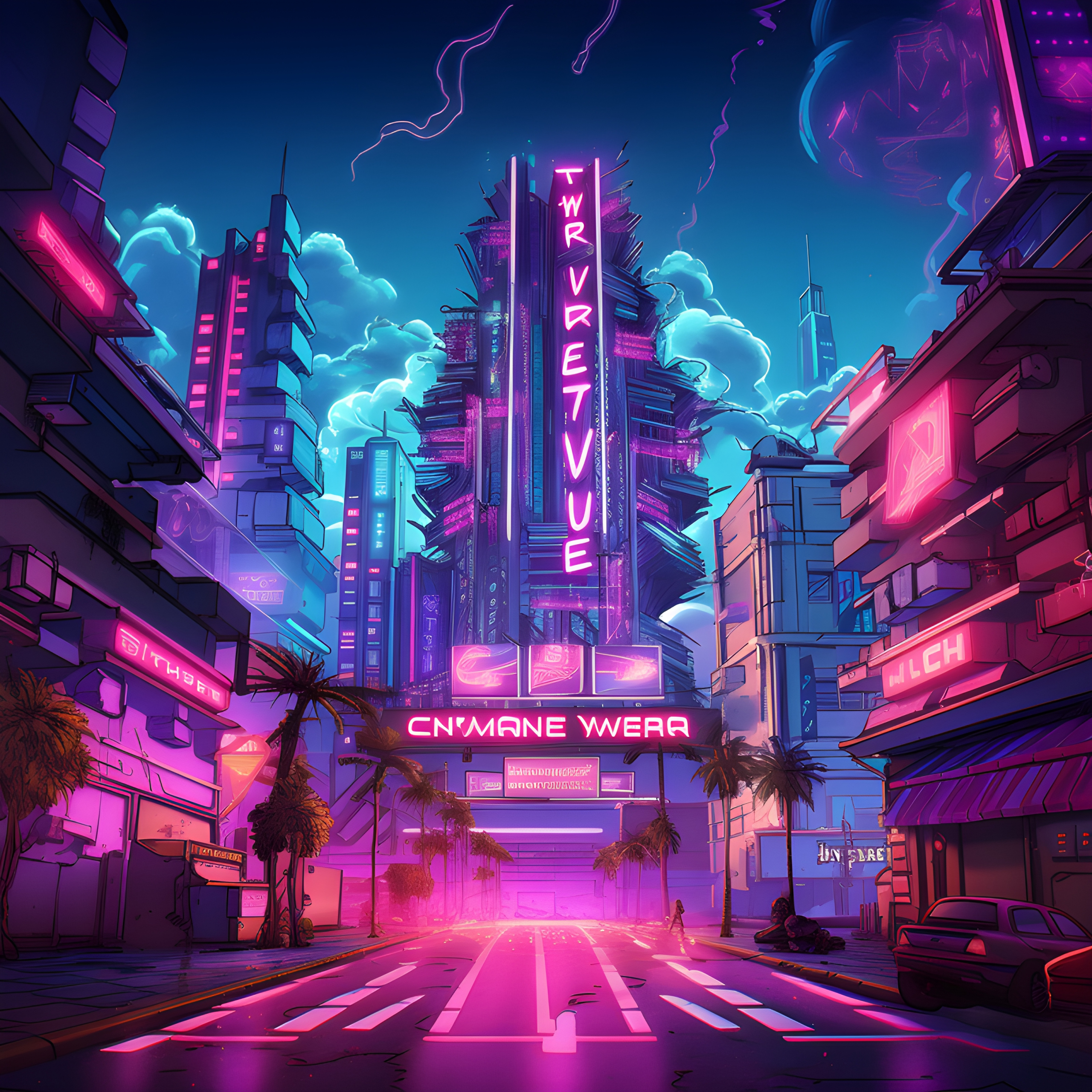 A synthwave street at night - Impossible Images - Unique stock images ...