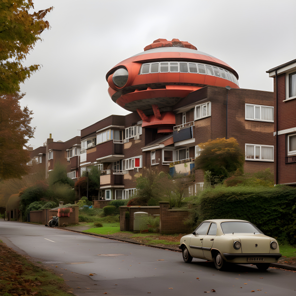 An alien spaceship on a house in the 80s England - Impossible Images ...