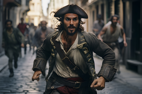 A pirate walking down the street - Impossible Images - Unique stock ...