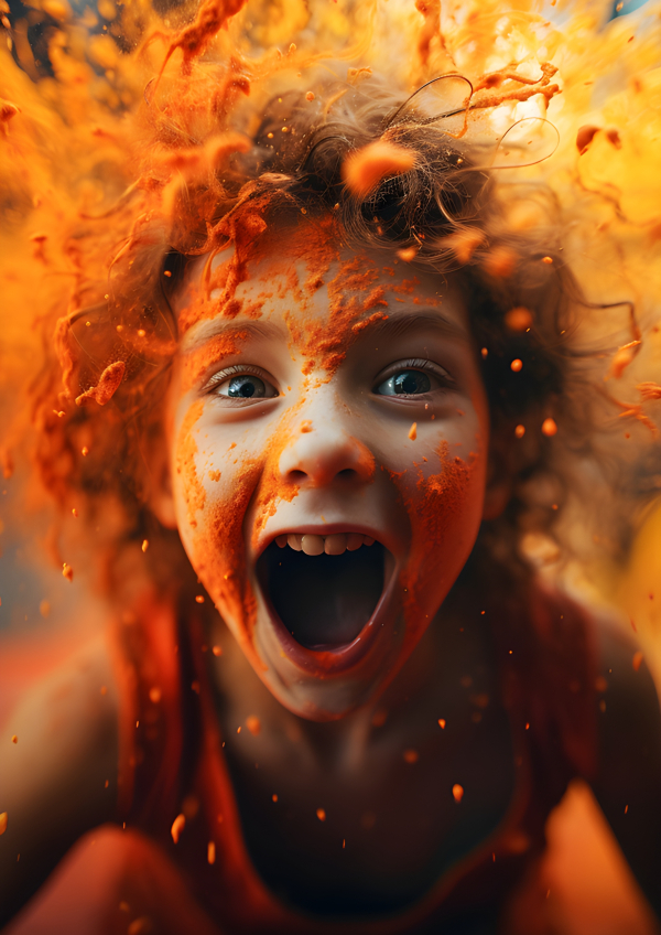 Happy child with explosion of orange - Impossible Images - Unique stock ...