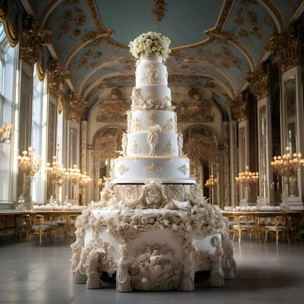 An elaborate wedding cake in a ballroom - Impossible Images - Unique ...