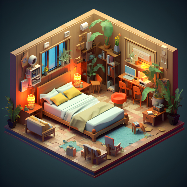 Low poly isometric bedroom - Impossible Images - Unique stock images ...