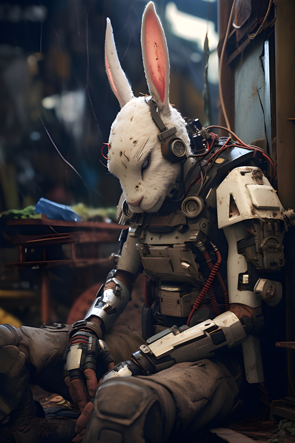 Worn out humanoid bunny cyborg - Impossible Images - Unique stock ...