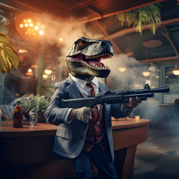 Mobster T-Rex firing an assault rifle - Impossible Images - Unique ...