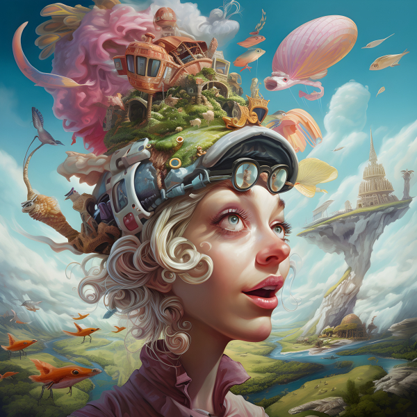 Woman with bizarre surrealist headgear - a metaphor for imagination ...
