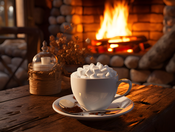 Hot chocolate with marshmallows in front of fireplace - Impossible ...