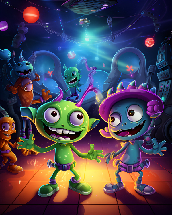 Cartoon aliens at a party - Impossible Images - Unique stock images for ...