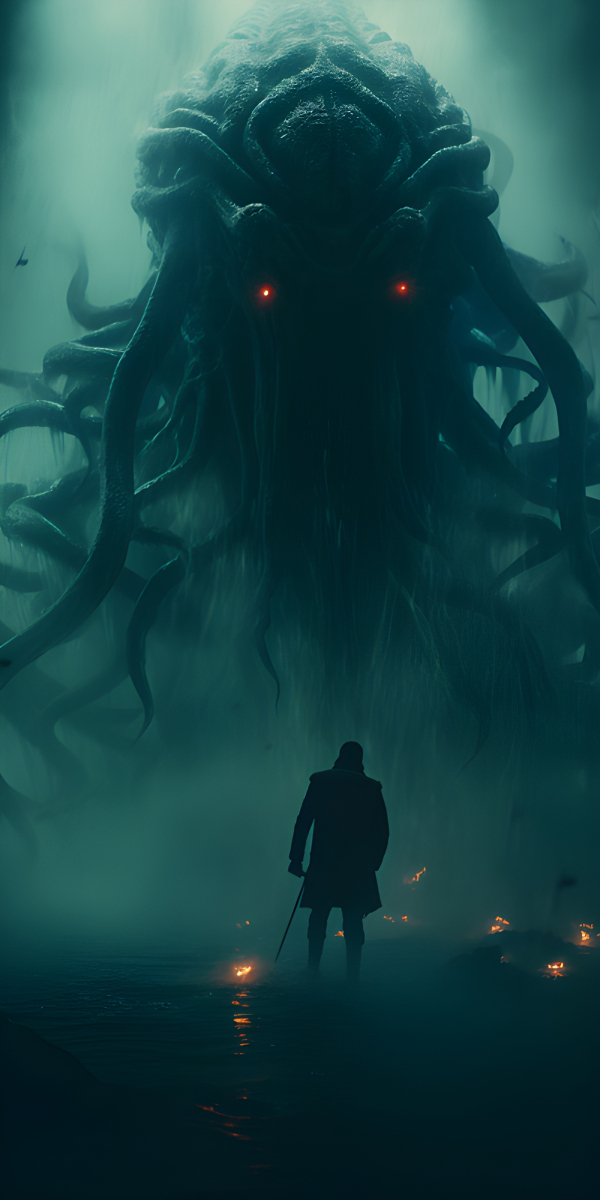 Lone man faces the Great Cthulhu, looming above him - Impossible Images ...