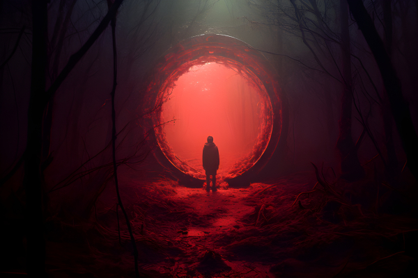 Pop up red portal in a forest - Impossible Images - Unique stock images ...