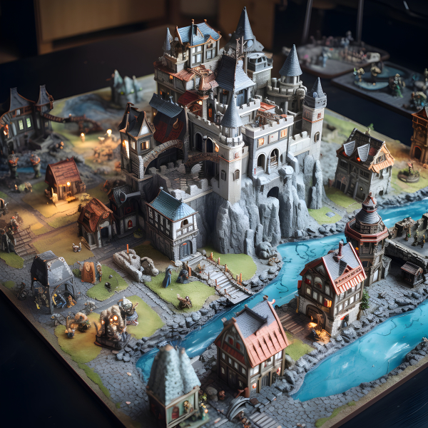 Highly detailed fantasy war game with an impressive model castle at the ...