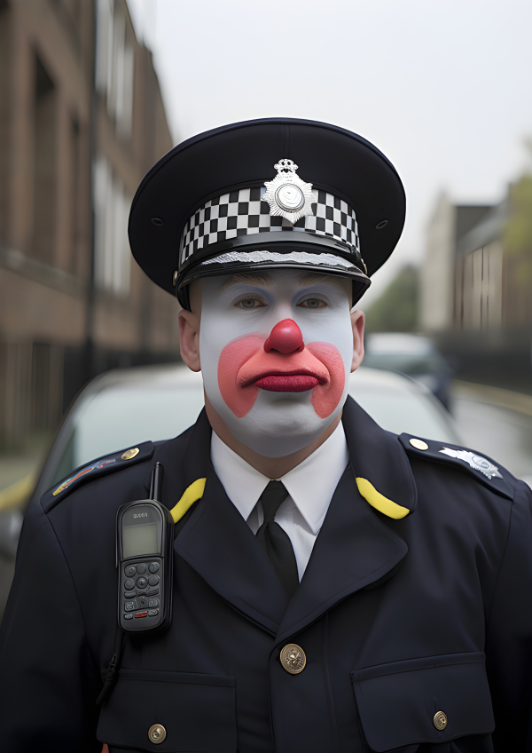 Policeman with clown face paint - Impossible Images - Unique stock ...