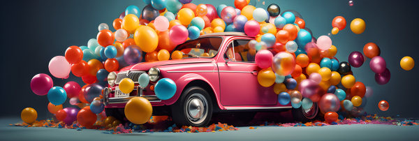Pink car with balloons exploding out - Impossible Images - Unique stock ...