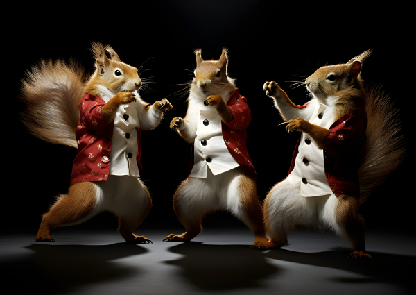Dancing squirrels wearing red suits - Impossible Images - Unique stock ...