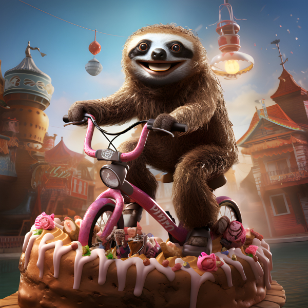 Sloth riding a bike on top of a cake - Impossible Images - Unique stock ...