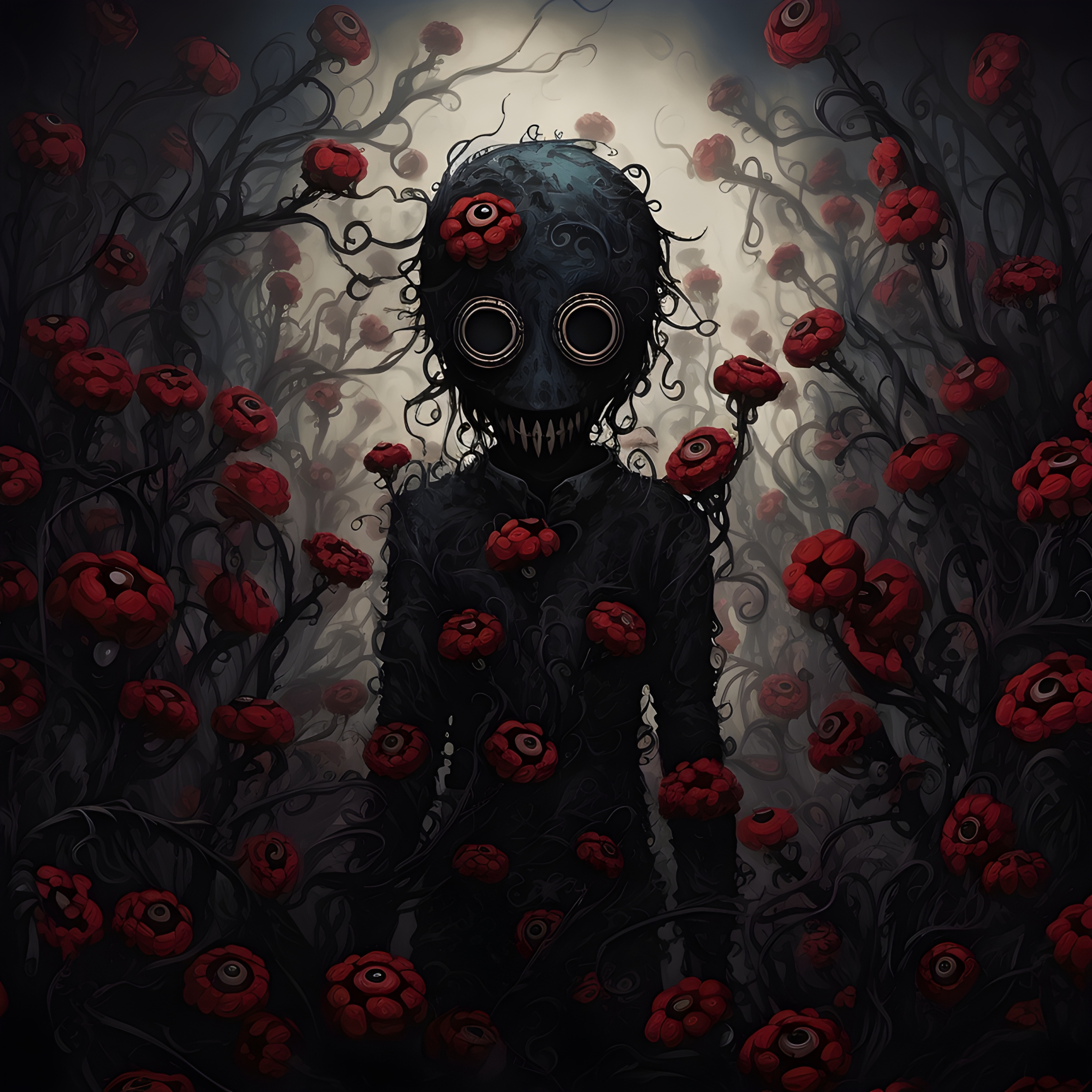 Creepy character walking through a field of flowers - Impossible Images ...