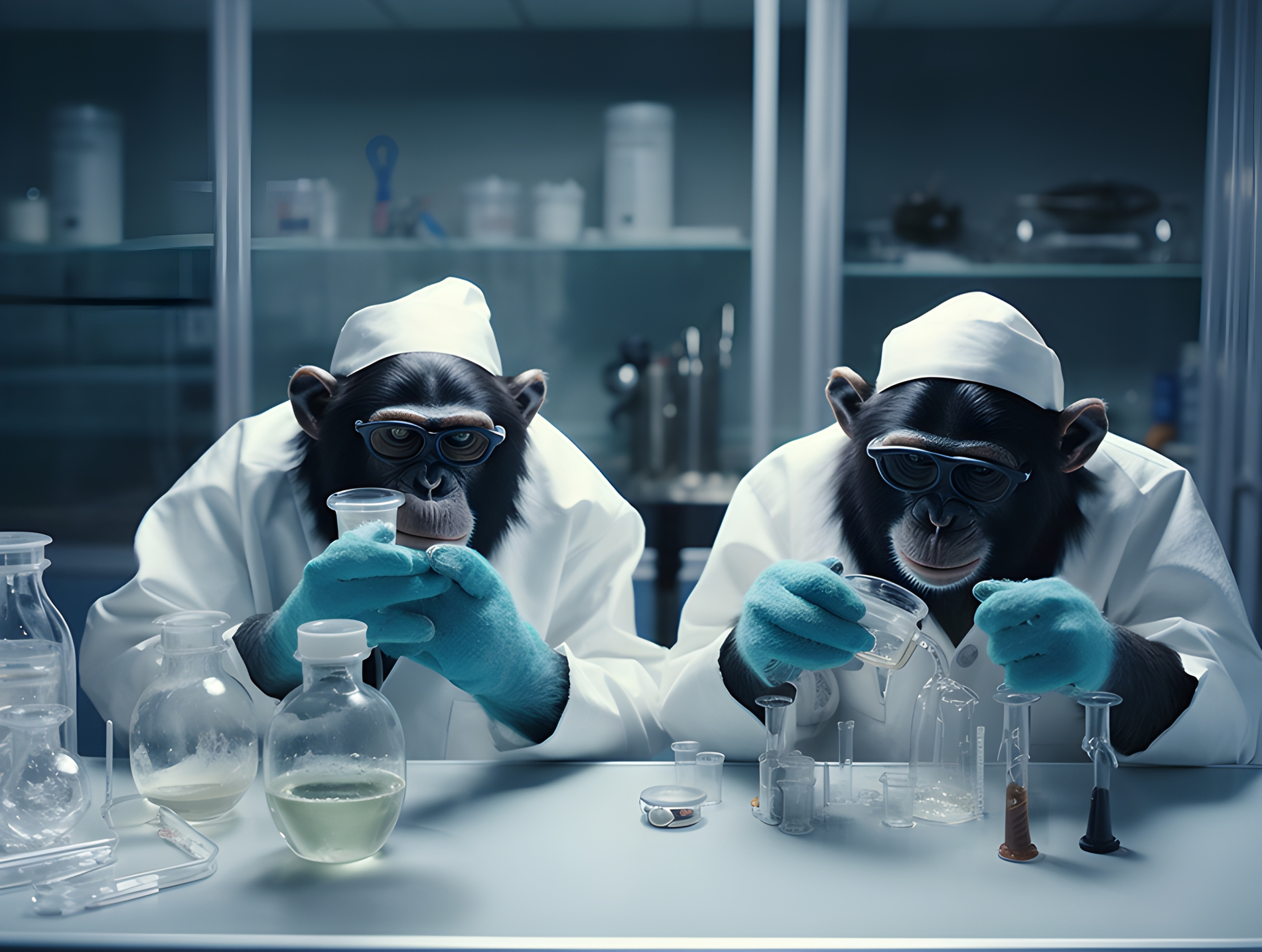 Monkeys doing science experiment - Impossible Images - Unique stock ...