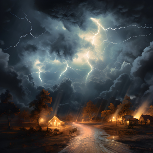 Thunderstorm over glowing village - Impossible Images - Unique stock ...