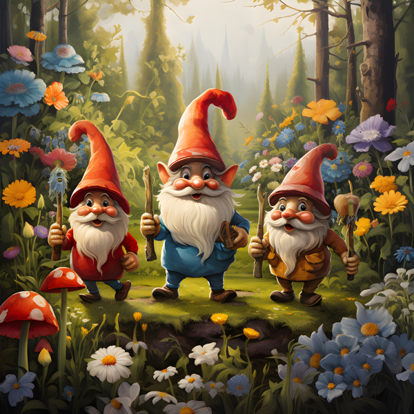 Cartoon gnomes in the garden - Impossible Images - Unique stock images for commercial use.