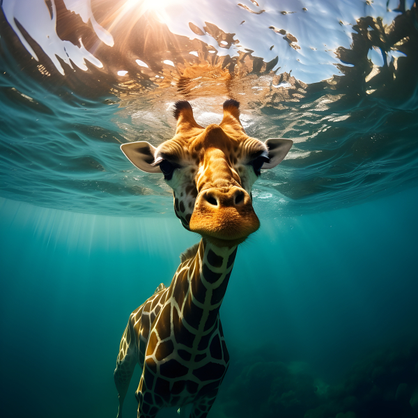 Giraffe swimming in the sea - Impossible Images - Unique stock images ...