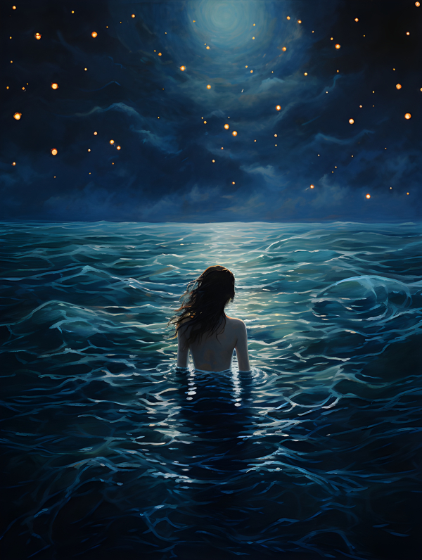 A lone swimmer swimming at night - Impossible Images - Unique stock ...