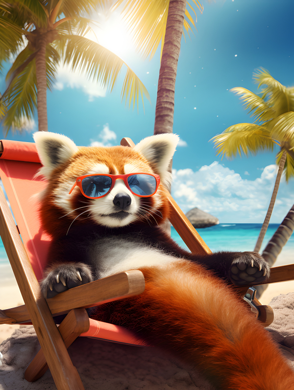 Red panda chillaxing on the beach - Impossible Images - Unique stock ...