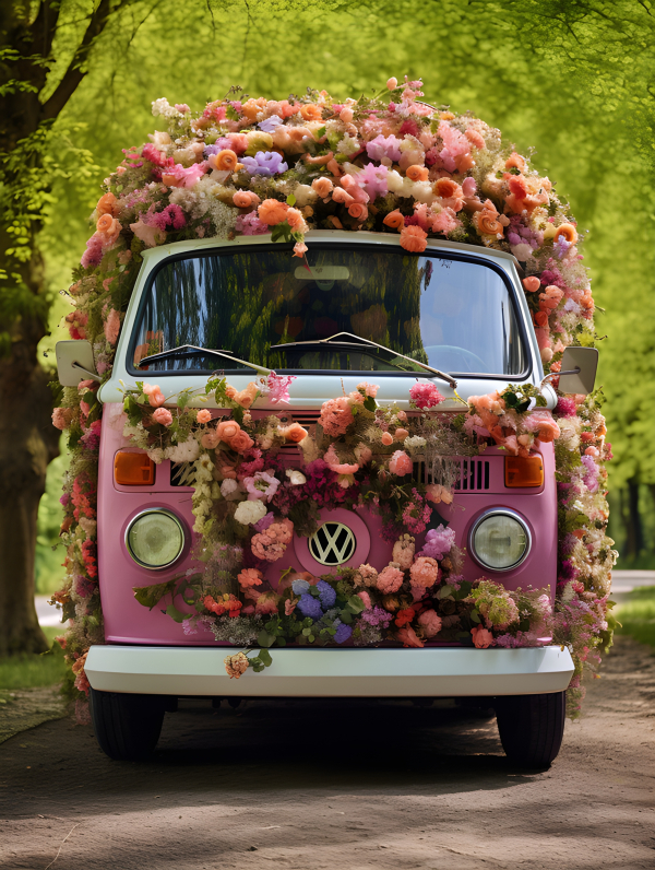 VW van covered in flowers - Impossible Images - Unique stock images for ...